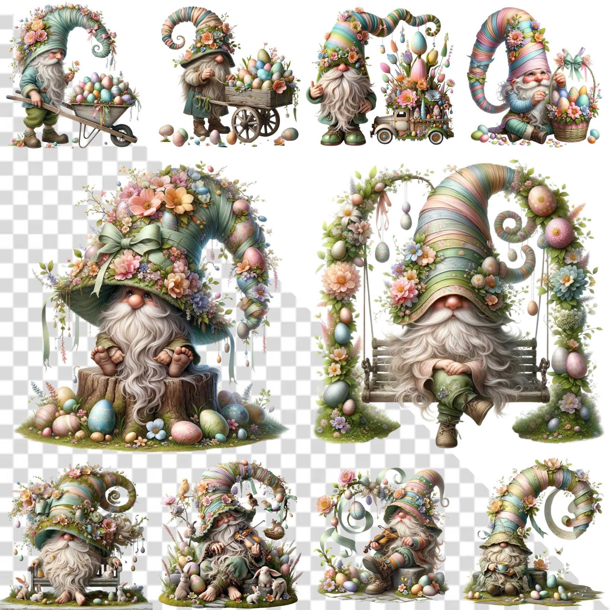 Watercolor Easter Gnome Clipart, Gnomes Watercolor Clipart, Festive ...