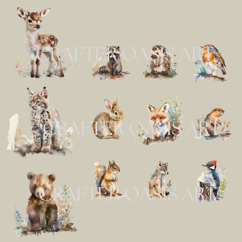 Woodland Animals Clipart Watercolor, Nursery Decor Clipart, Commercial ...
