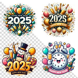 Happy New Year 2025 Clipart, New Years Decorations PNG SVG, New Years ...