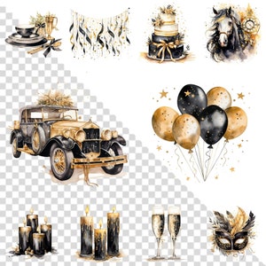 Watercolor Happy New Year Clipart, New Years Decorations PNG SVG, New ...