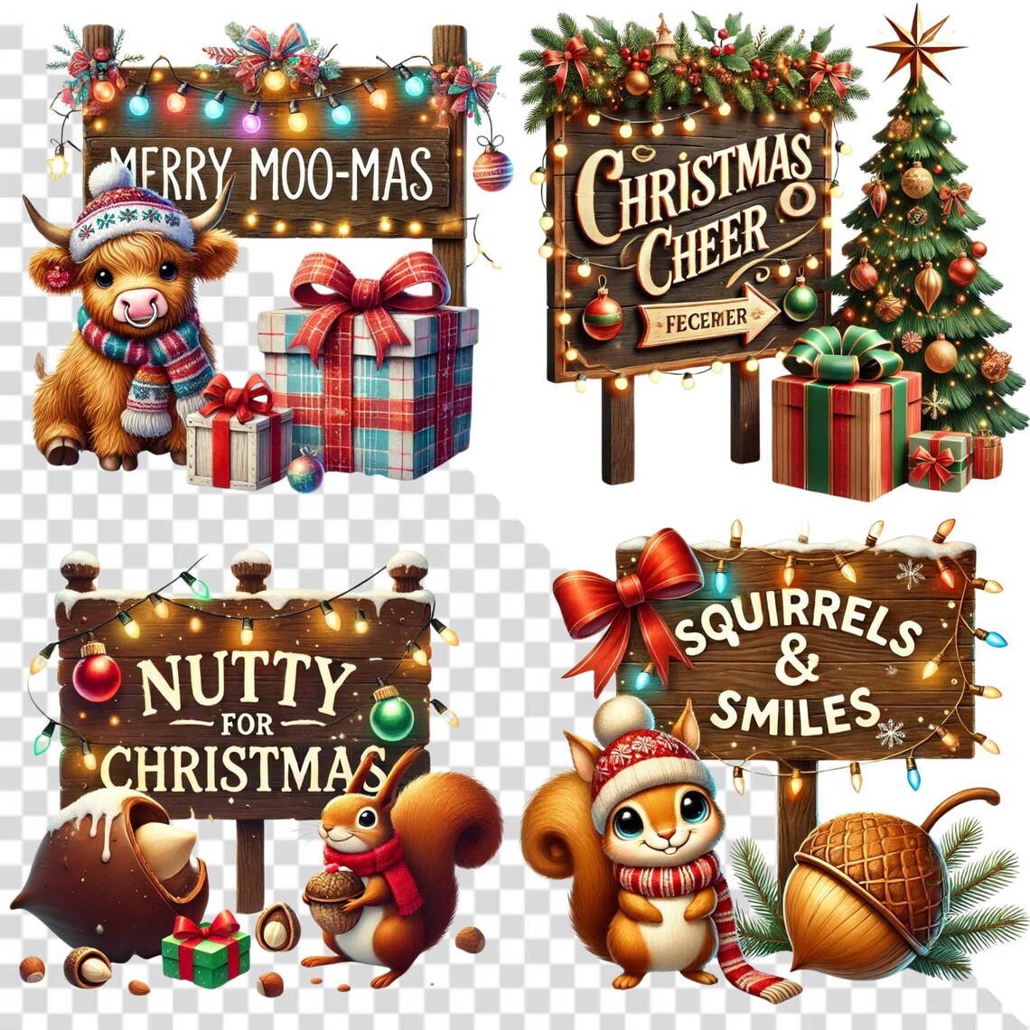 Christmas Signpost Collection Clipart, Festive Holiday Sign Graphics ...
