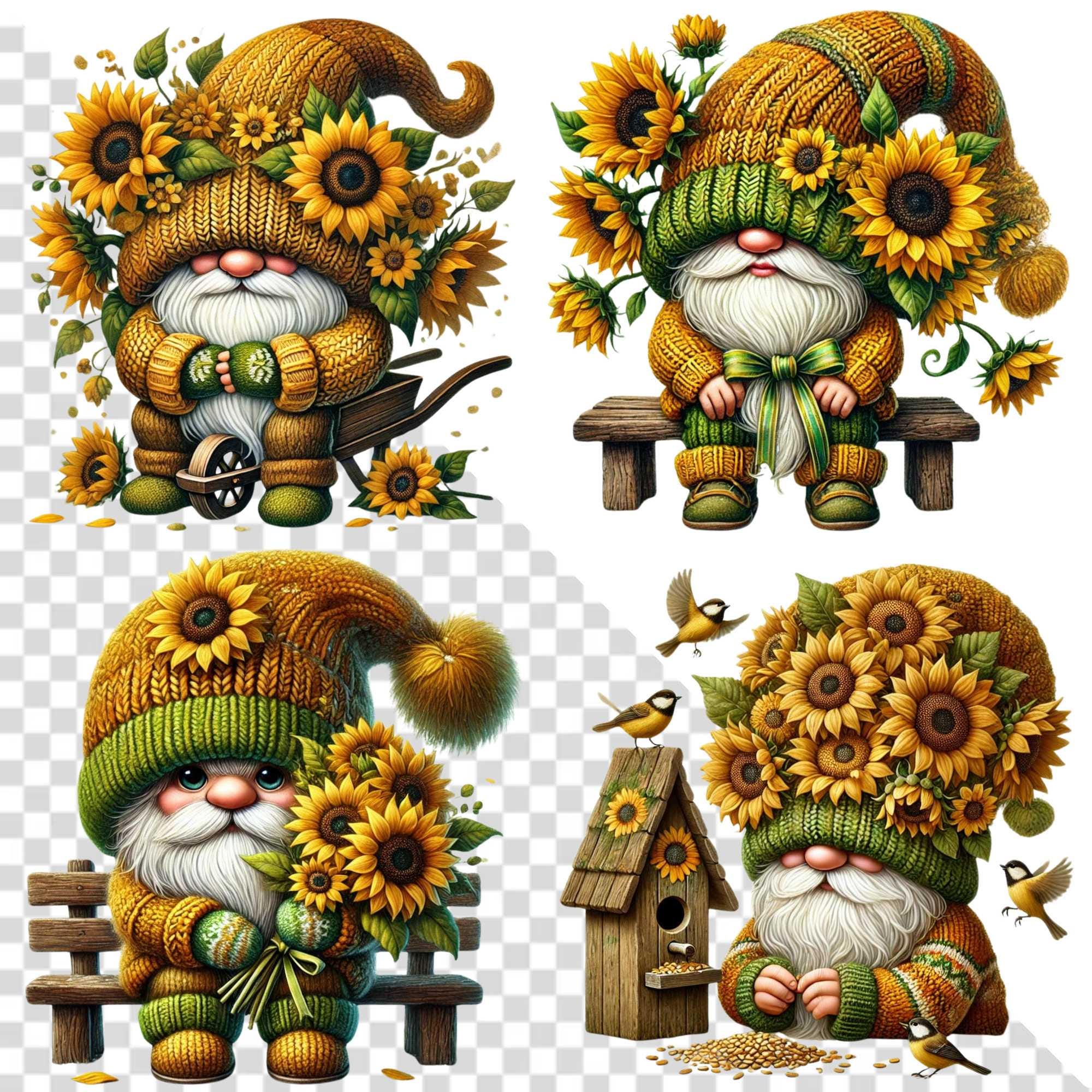 Watercolor Sunflower Gnome Clipart PNG SVG Fall Clipart Wall Art ...