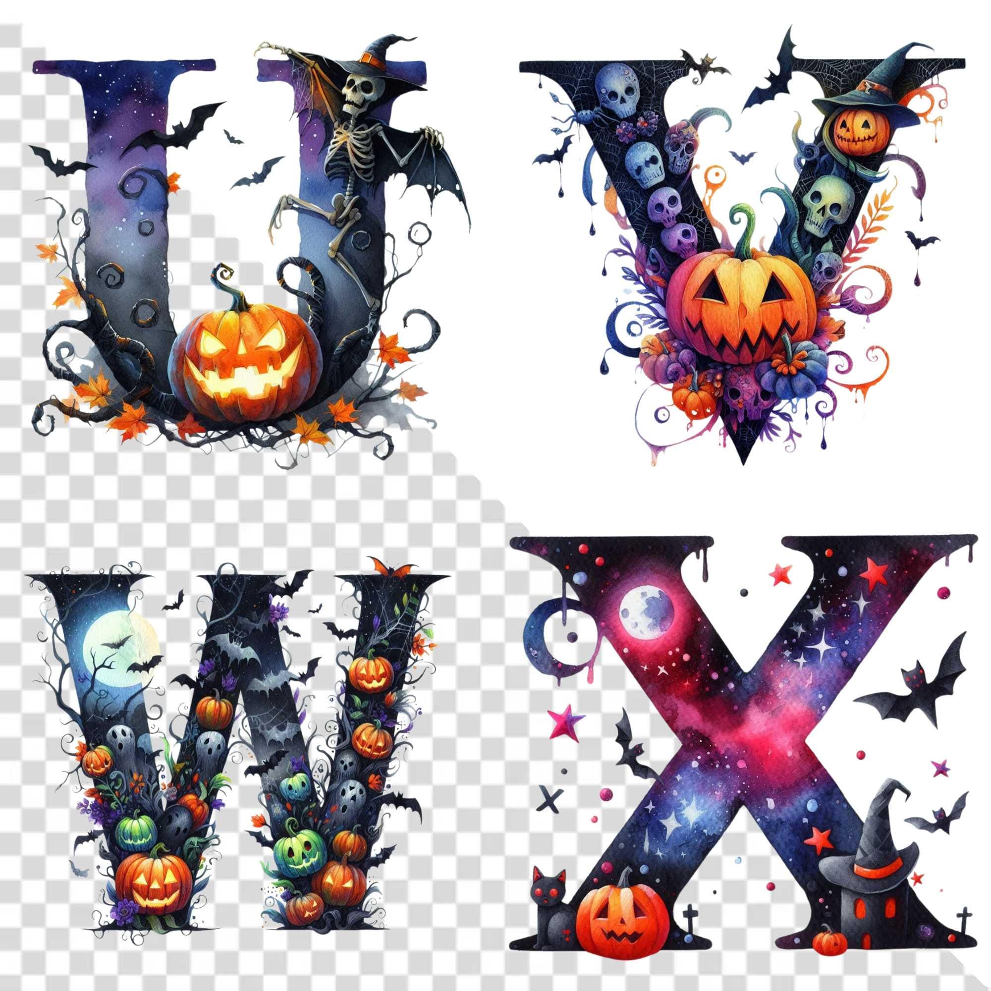 Scary Halloween Alphabet Clipart, Halloween Prints, Spooky Halloween ...