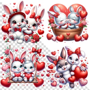 Valentines Bunnies Couple Clipart, Valentine Days Decorations, Bunny ...