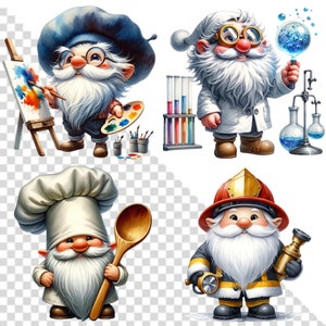 Watercolor Job Gnome Clipart, Gnomes Watercolor Clipart, Festive Gnome ...