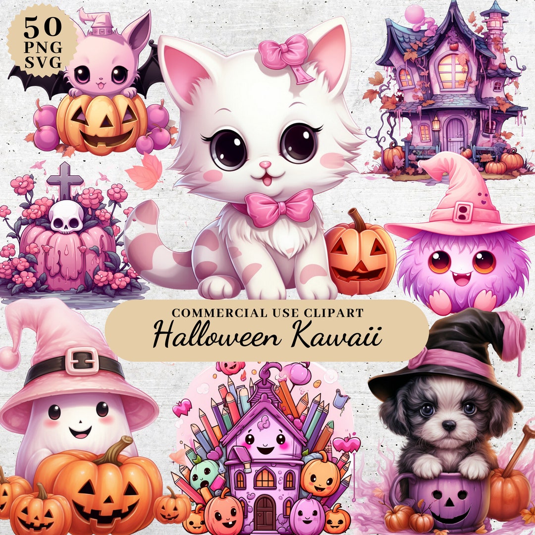 Halloween Kawaii Clipart Bundle, Halloween Mega Pack, Happy Halloween ...