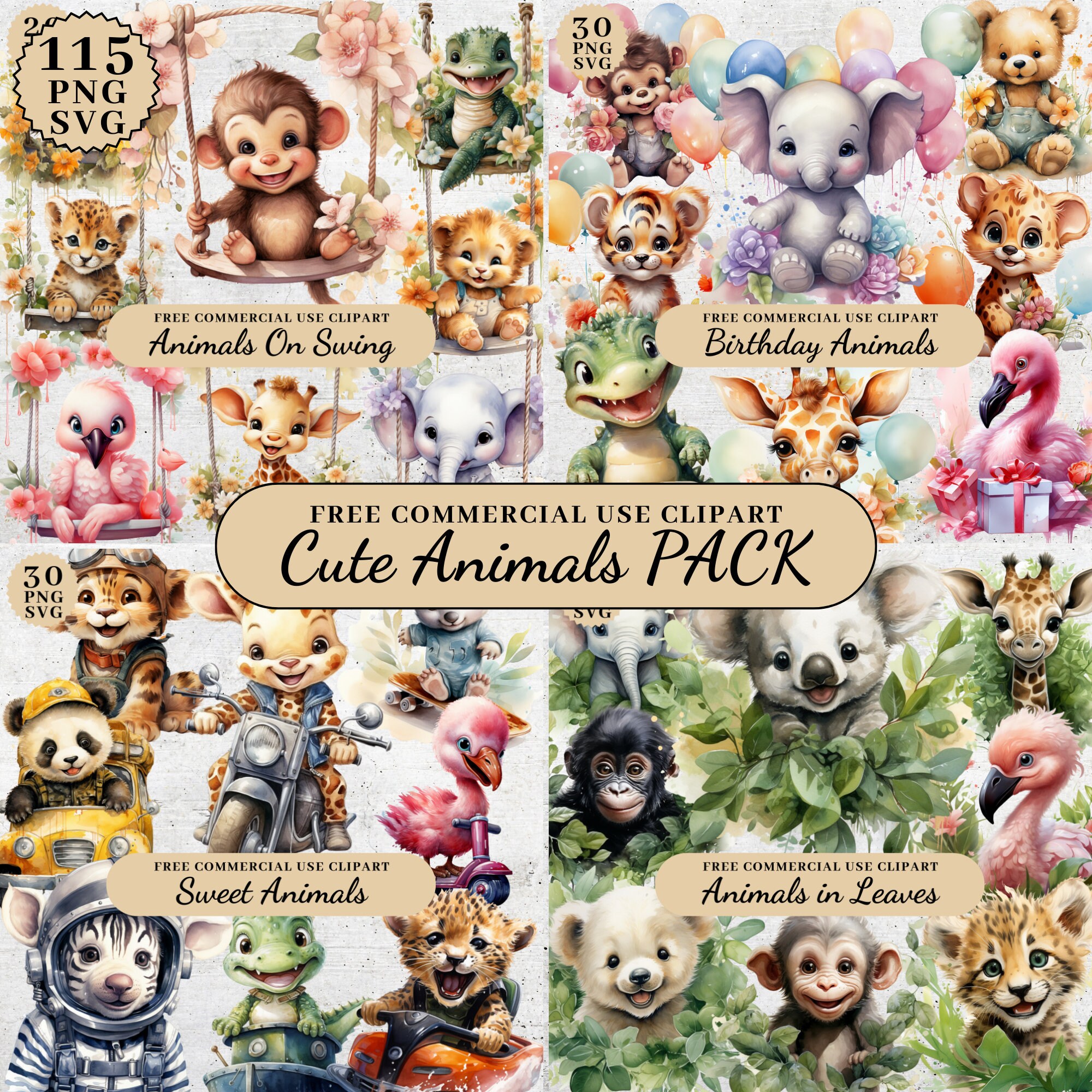 Watercolor Cute Baby Animals Clipart Bundle Printables - Etsy