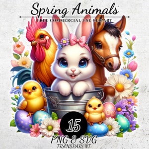 Easter Spring Animals Clipart, Spring Decorations Clipart, Cute Animal ...