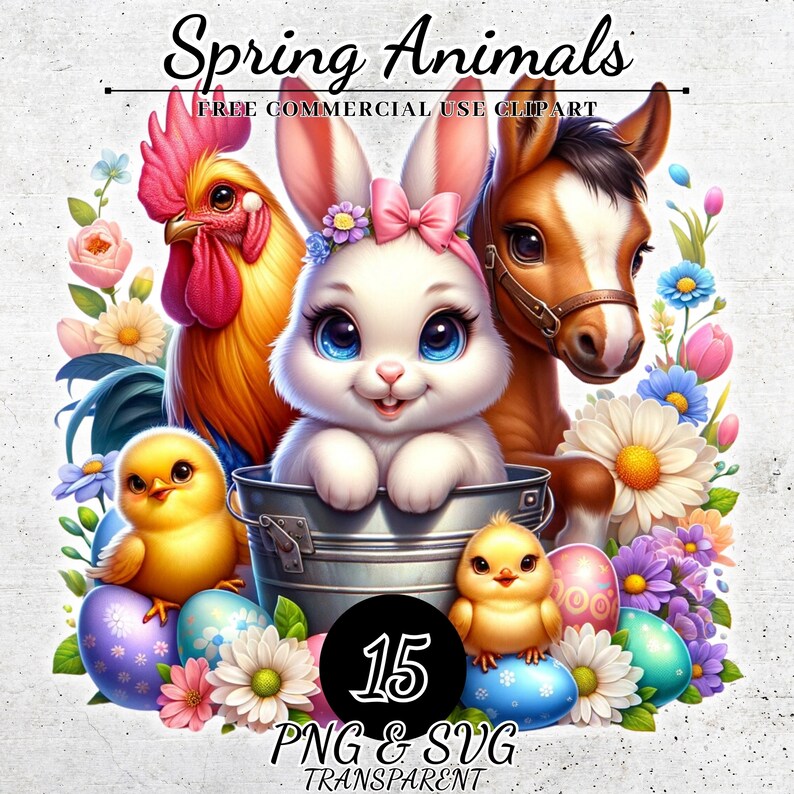 Easter Spring Animals Clipart, Spring Decorations Clipart, Cute Animal ...