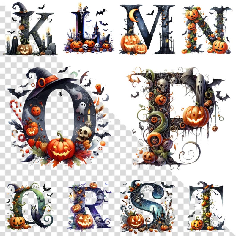 Halloween Spooky Alphabet Clipart, Halloween Prints, Scary Halloween ...