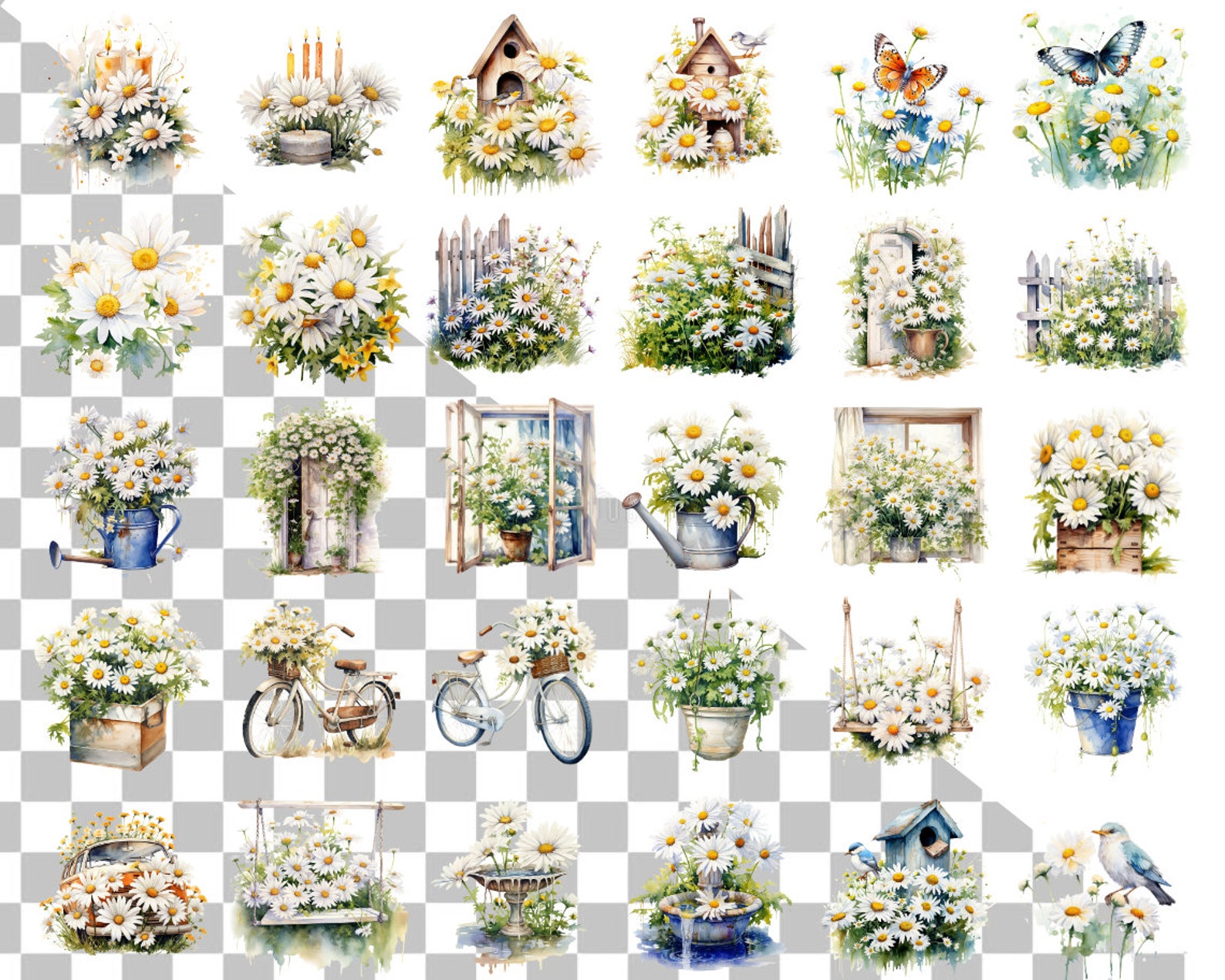 Daisy Flower Mega Clipart Bundle Daisy Wreath Clipart Daisy - Etsy