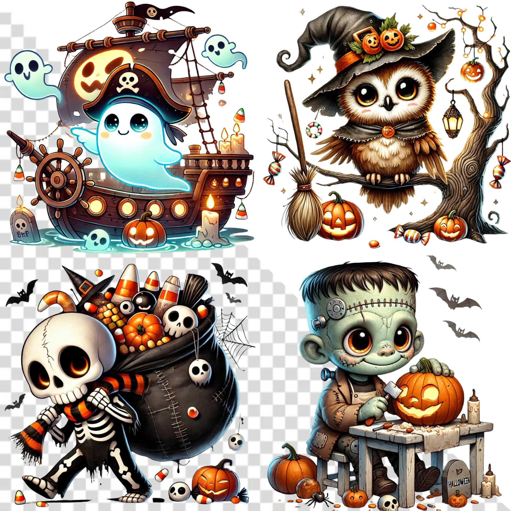 Cute Halloween Character Clipart, Witch, Vampire, Mummy & Skeleton ...