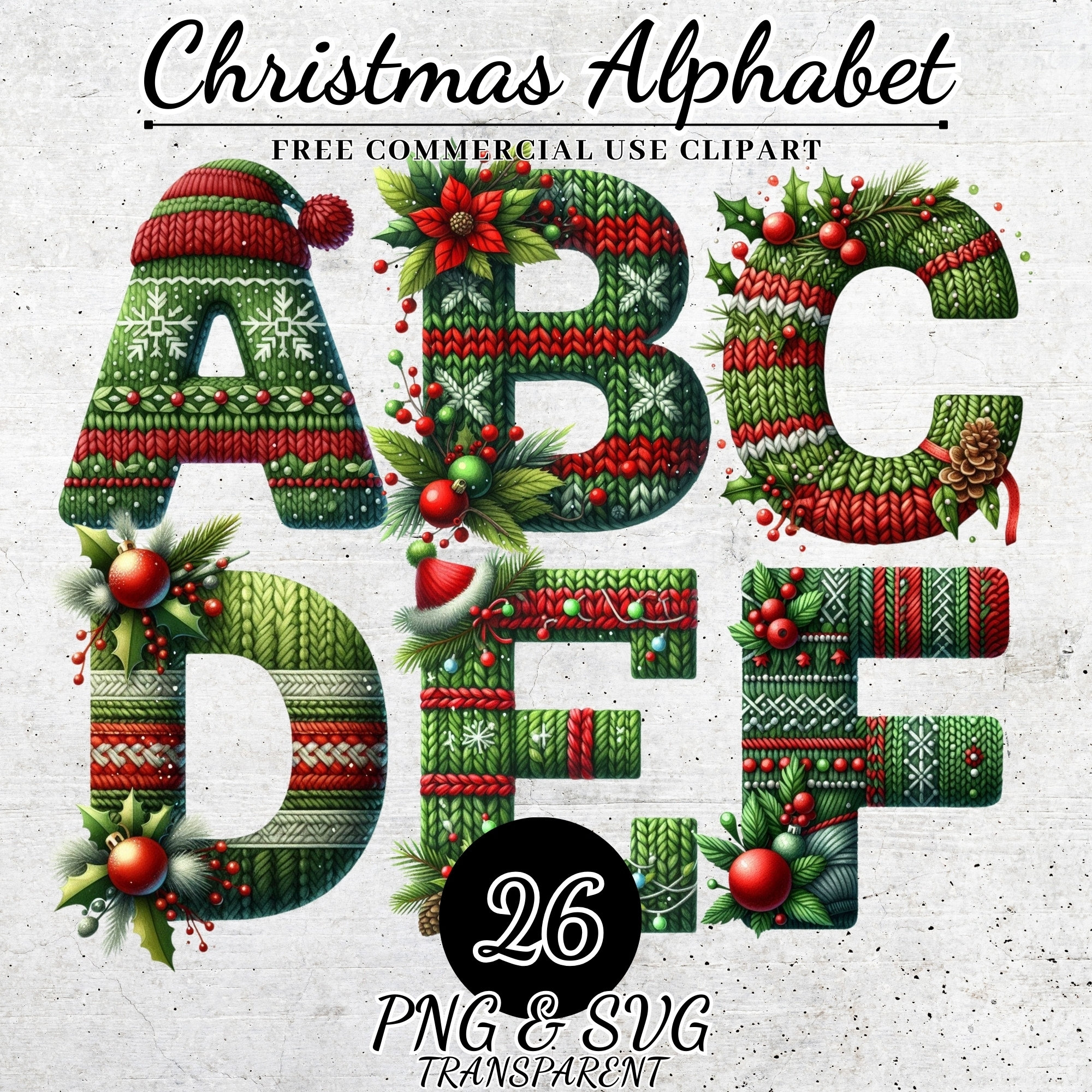 Christmas Alphabet Clipart Bundle, Retro Christmas Sublimation Letters ...