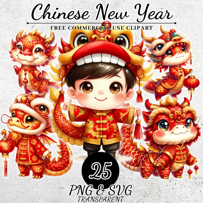 Chinese New Year Dragon Clipart, Lunar New Year Decorations PNG SVG ...