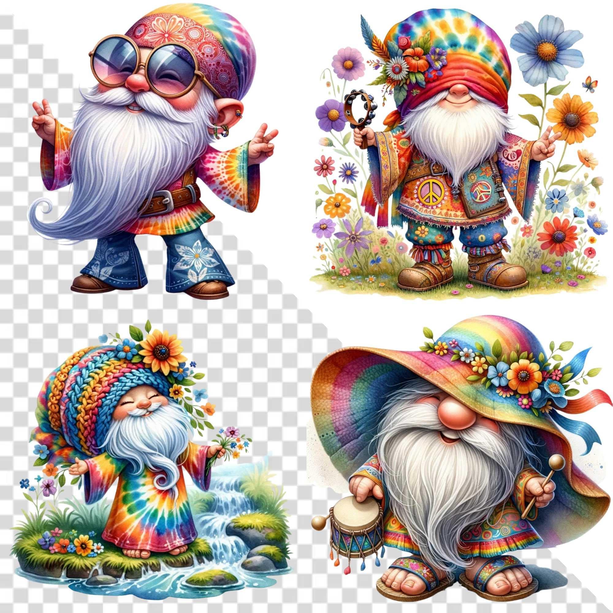 Watercolor Hippie Gnome Clipart, Gnomes Watercolor Clipart, Festive ...