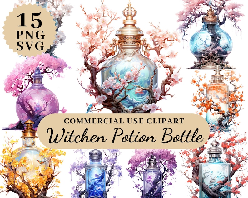 Witch Potion Bottle Clipart PNG SVG Witchcraft Potion Bundle - Etsy
