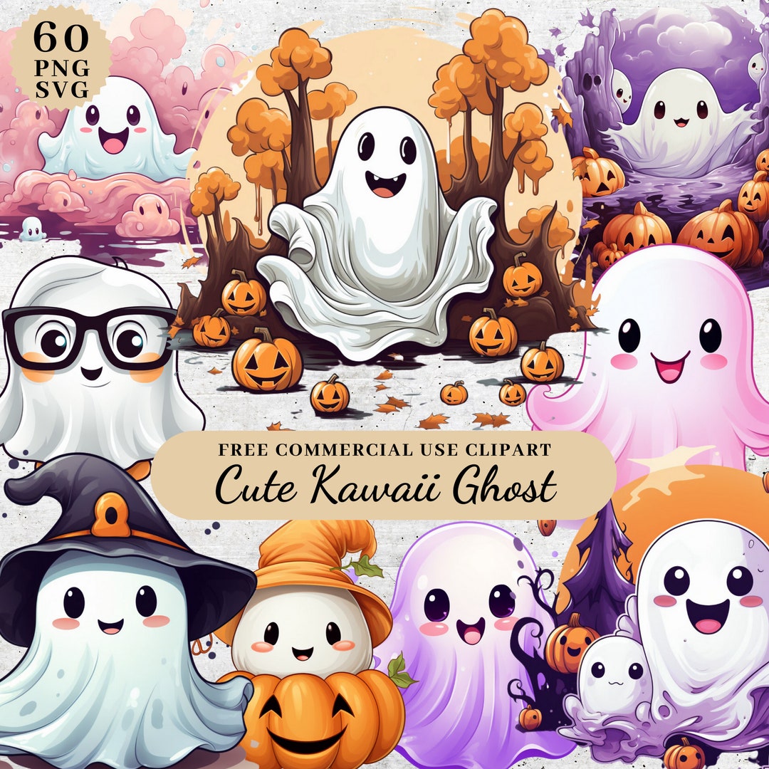 Kawaii Halloween Ghost Clipart Bundle, Halloween Mega Pack, Happy ...