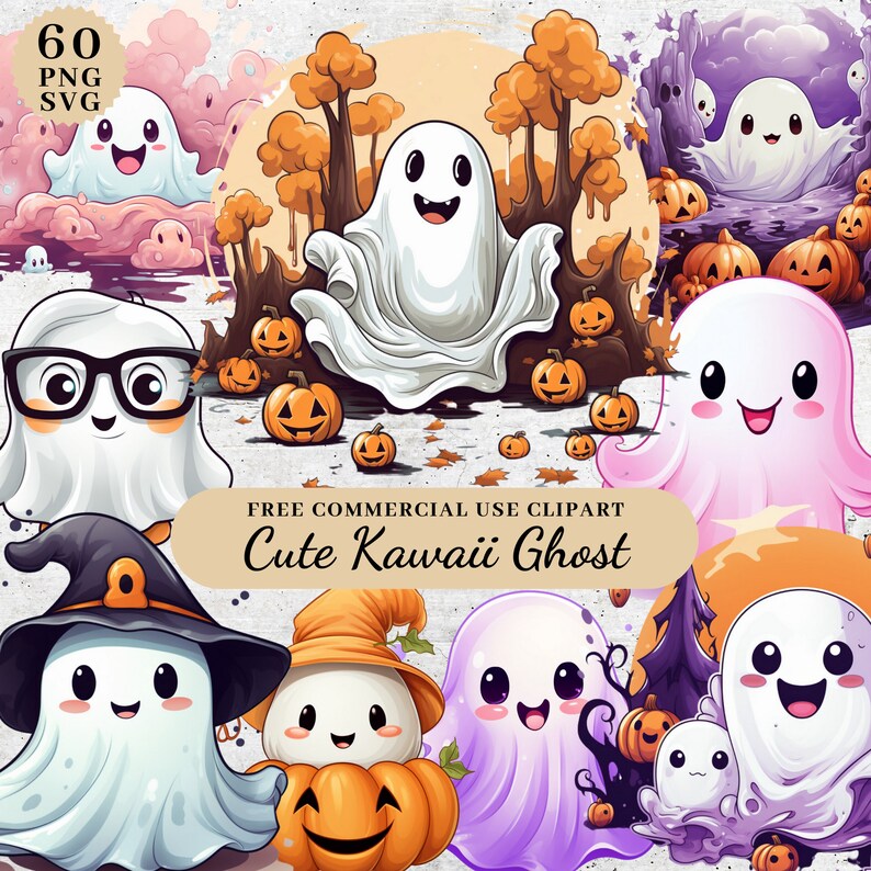Kawaii Halloween Ghost Clipart Bundle, Halloween Mega Pack, Happy ...