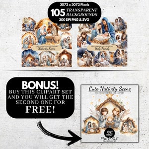 Watercolor Christmas Nativity Scene Clipart, Religious Holy Family ...