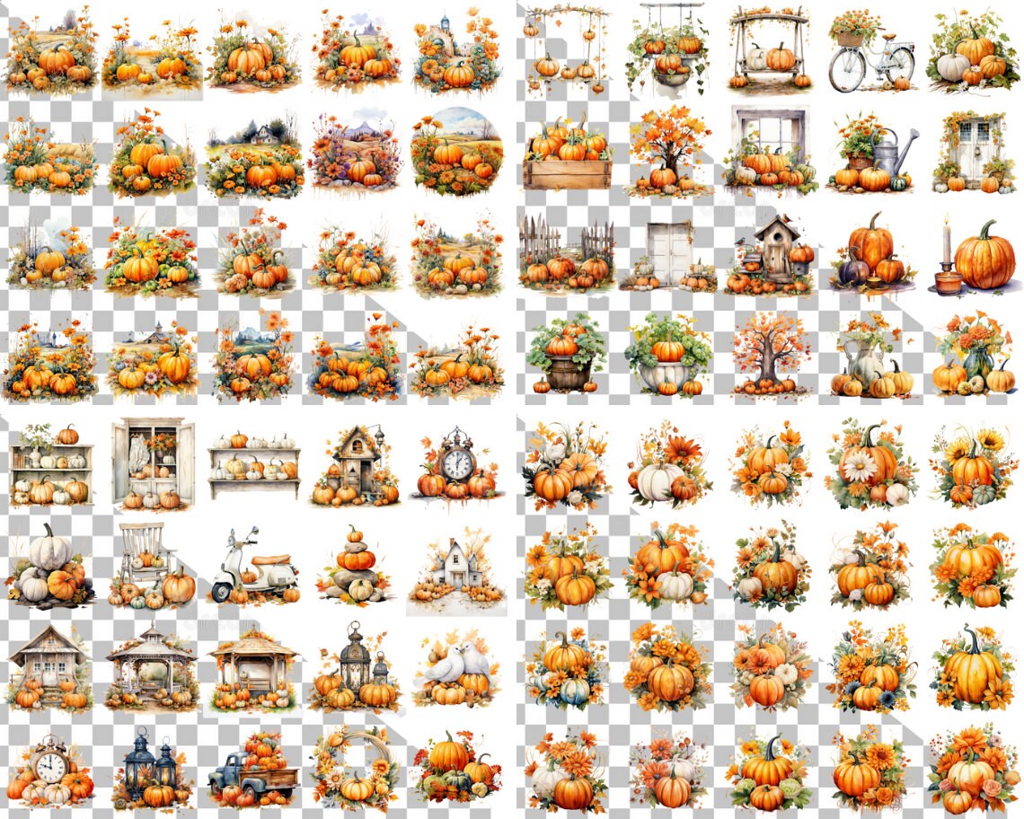 Watercolor Fall Bundle Clipart PNG Fall Clipart Wall Art Digital ...