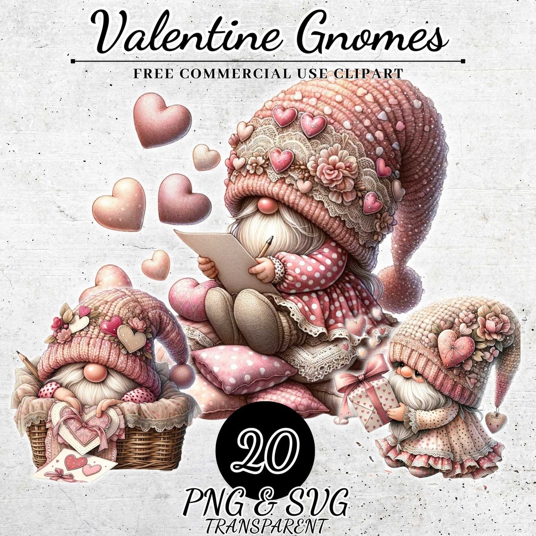 Watercolor Valentine Gnome Clipart, Gnome Bundle Clipart, Festive Gnome ...