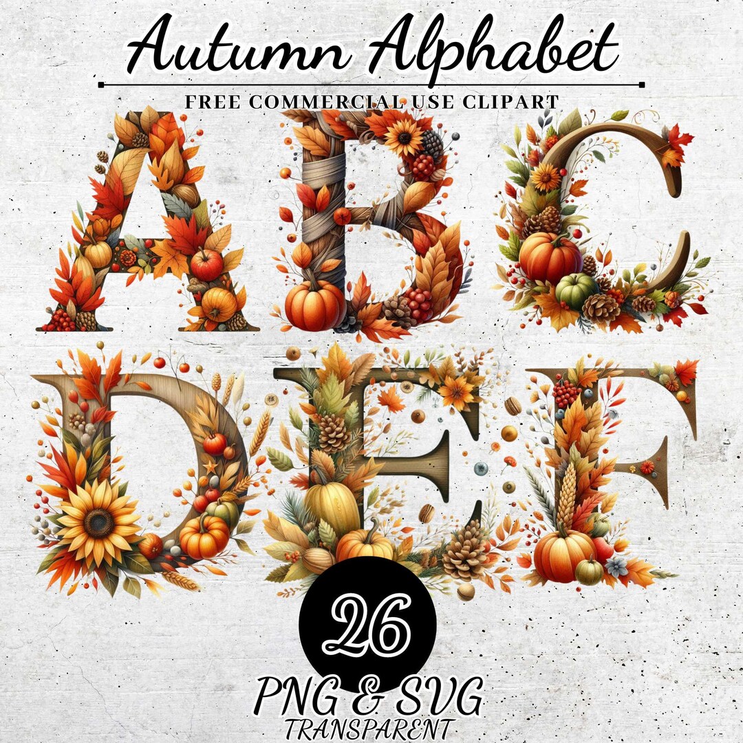Autumn Letter Clipart, Fall Alphabet Prints, Cozy Sublimation Letters ...
