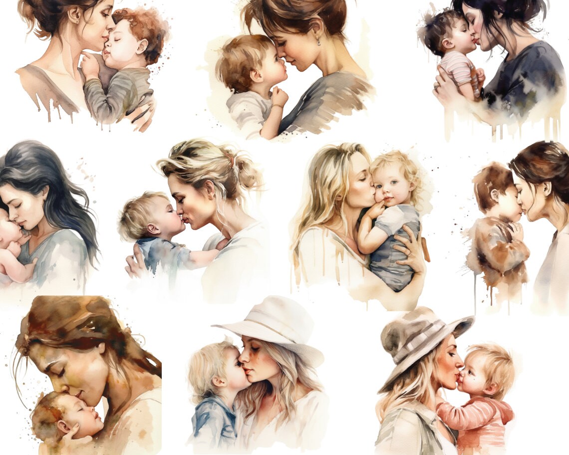 Watercolor Mother's Day Clipart Mom and Baby Gift Mother - Etsy