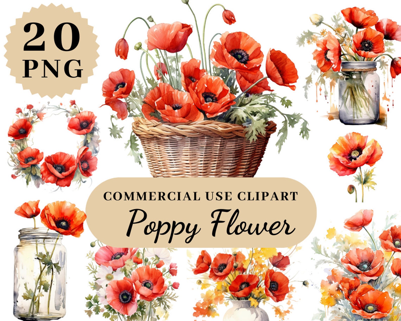 Poppy Clipart Watercolor Flower Bundle Poppy Wreath Clipart - Etsy
