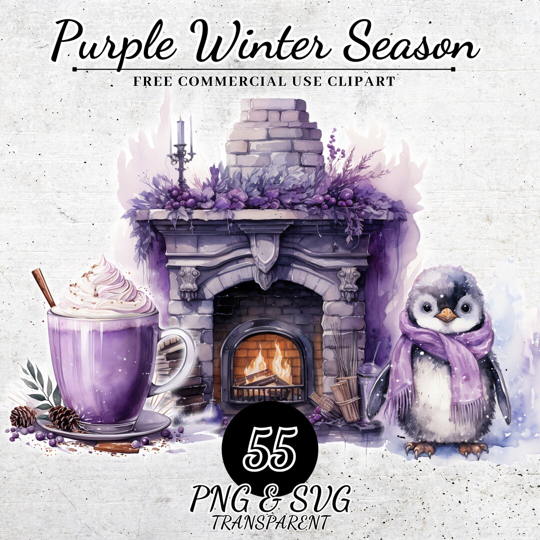 Watercolor Purple Winter Scene Clipart Bundle Winter Holidays - Etsy