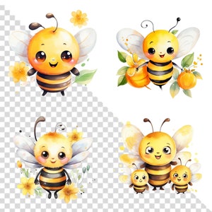 Watercolor Cute Bee Clipart, Honey Bee Clipart PNG, Digital Bee Clipart ...