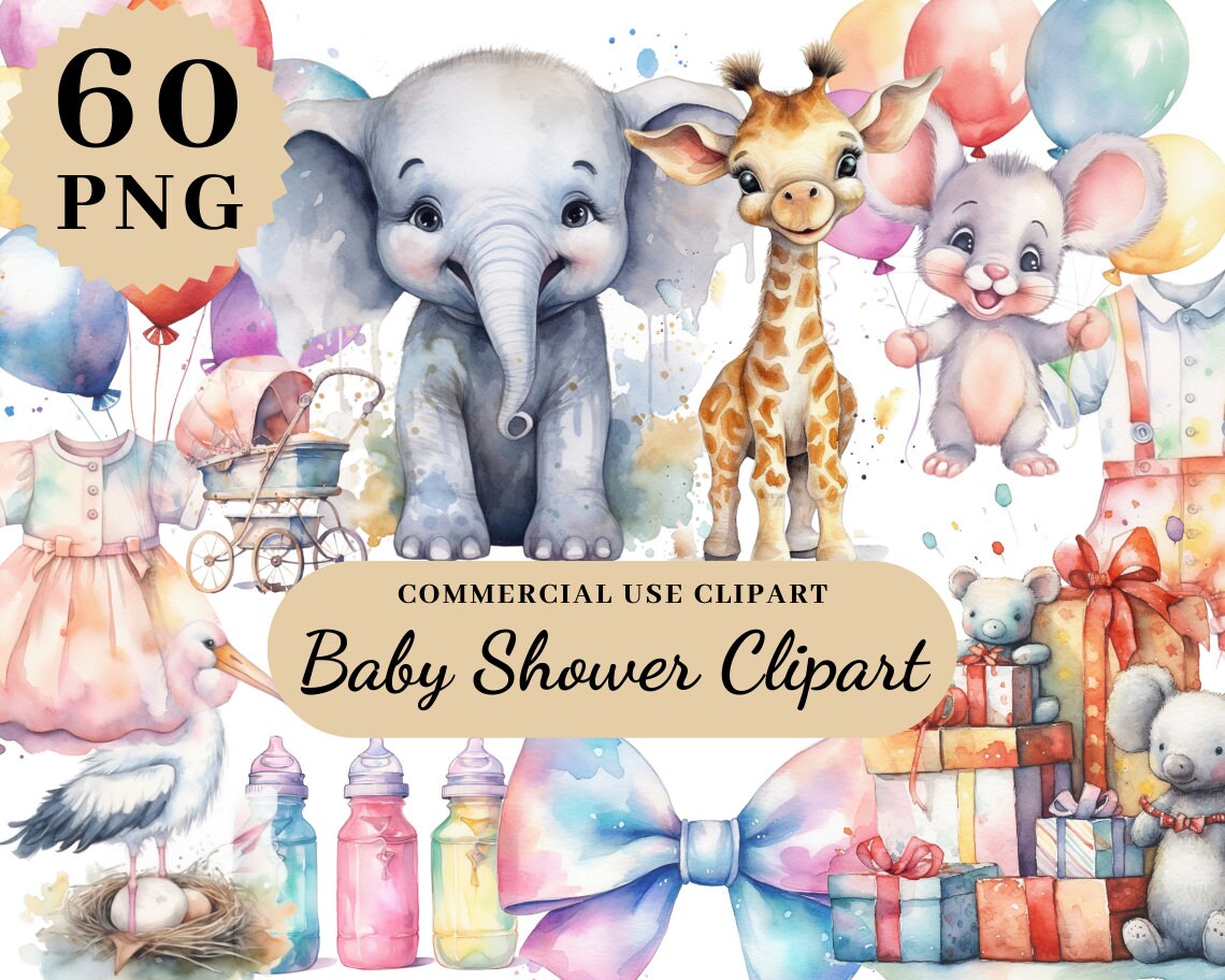 Watercolor Baby Shower Clipart Baby Clothes Gender Reveal - Etsy