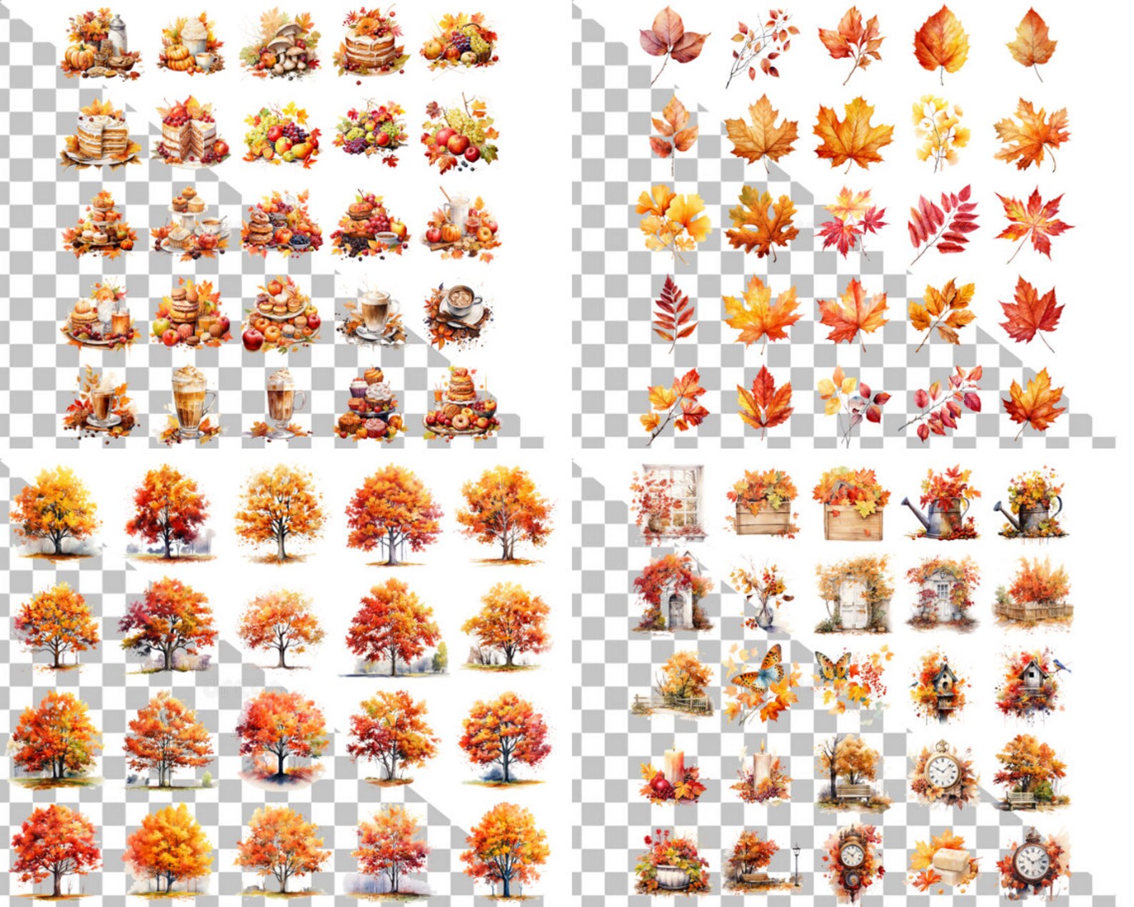 Watercolor Fall Bundle Clipart PNG Fall Clipart Wall Art Digital ...