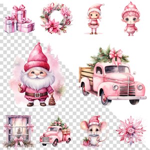 Watercolor Pink Christmas Clipart, Christmas Decorations Clipart ...