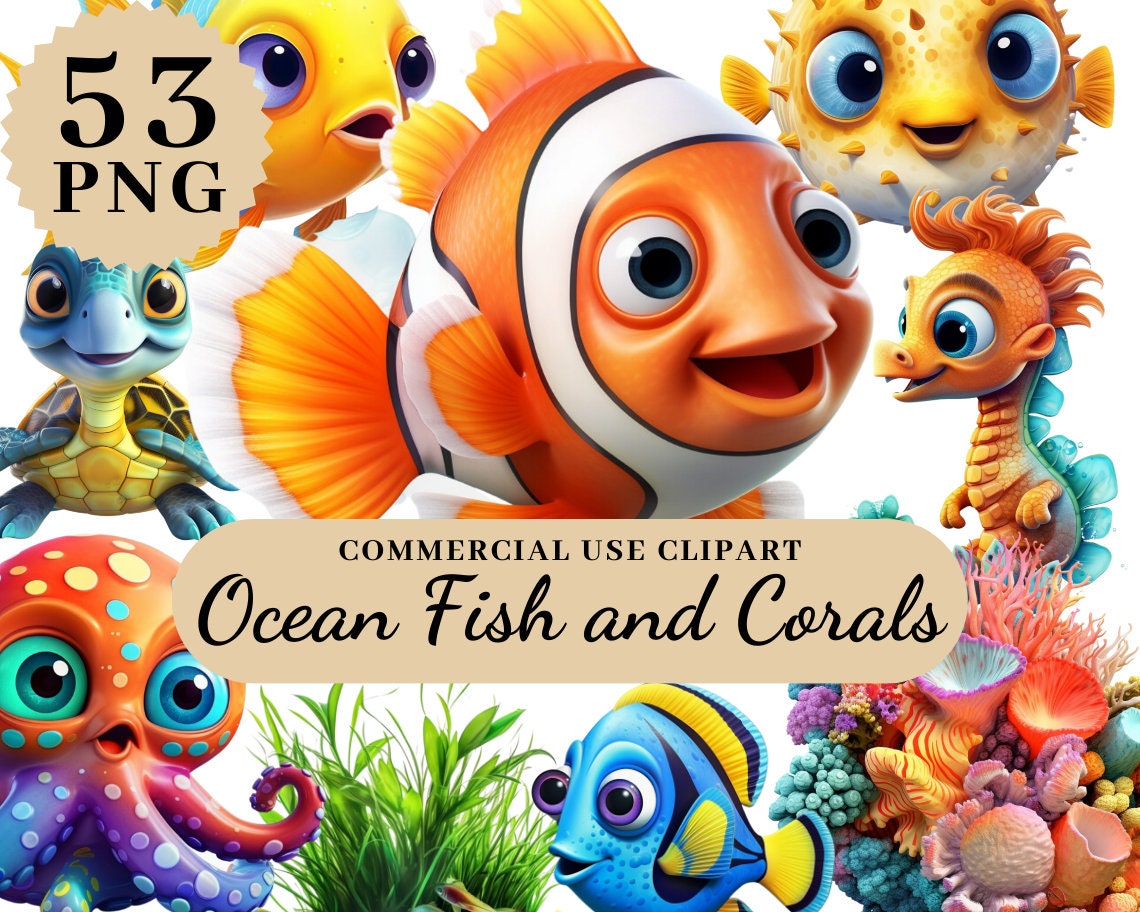 Sea Fish Clipart Fish Under Sea Clip Art Sea Animal Pngs - Etsy