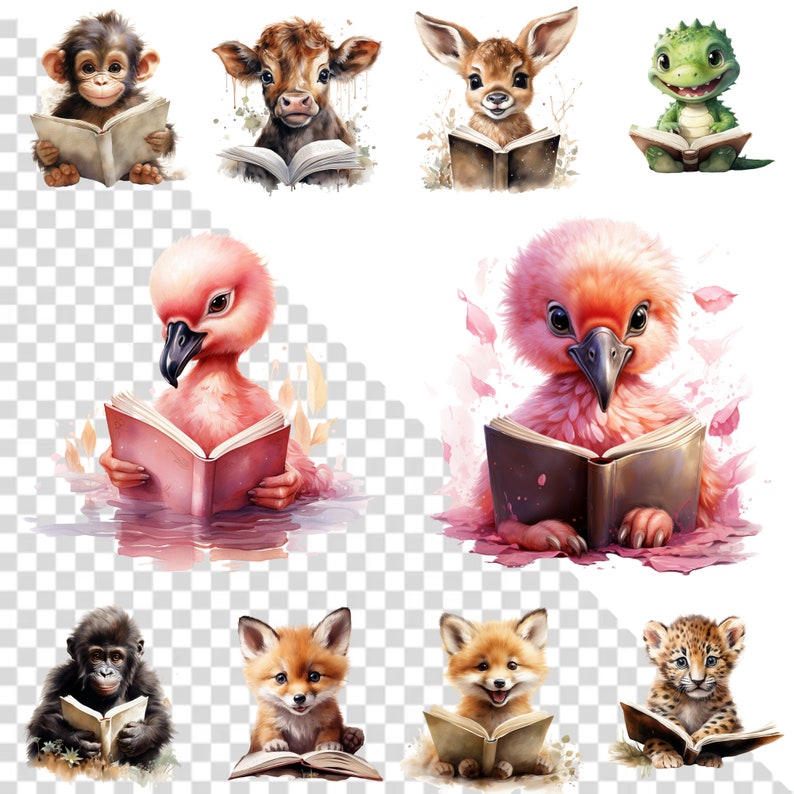 Watercolor Animal Reading Book Cliparts,png Fairy,junk Journal ...