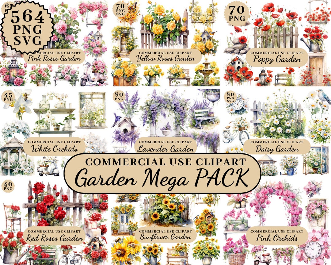 Watercolor Gardening Clipart Bundle, Watercolor Flower Bundle, Poppy ...
