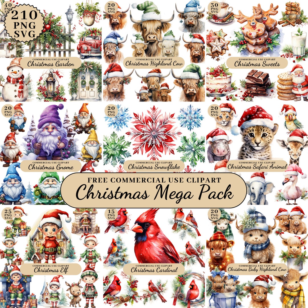 Watercolor Christmas Mega Bundle Clipart, Winter Clipart Bundle, Xmas ...