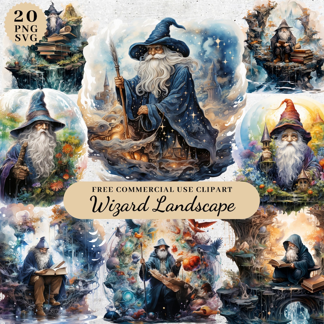 Watercolor Wizard Landscape Clipart, Magic Fantasy Clipart, Magic ...