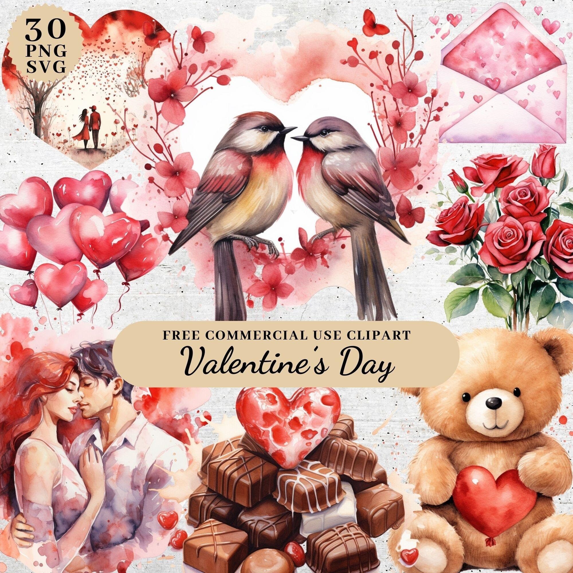 Watercolor Valentines Day Clipart Bundle, Valentines Day Downloadable ...