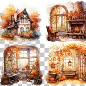 Watercolor Autumn Scences Clipart Bundle, Autumn Fall Farmhouse, Cozy ...