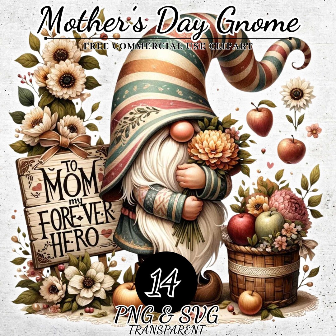 Watercolor Mother's Day Gnome Clipart , Mother's Day Sublimation Design ...