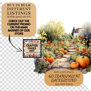 Watercolor Pumpkin Garden Clipart Bundle, Autumn Fall Farmhouse, Fall ...