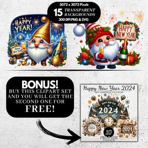 Happy New Year Gnome Clipart, New Years Decorations PNG SVG, Garden ...