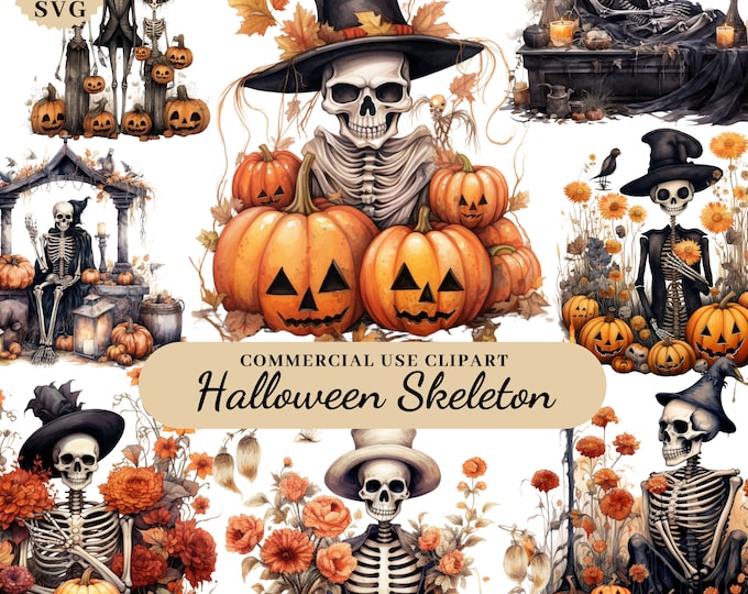 Scary Halloween Clipart Set, Watercolor Graphics, Instant Download PNG ...