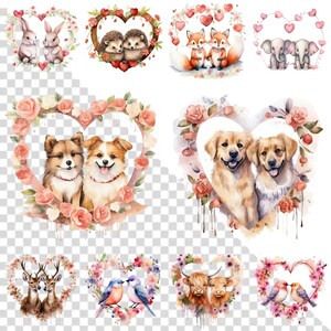Watercolor Valentines Day Animal Couple Clipart, Valentines Day ...
