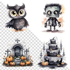 Watercolor Halloween Spooky Scene Clipart Bundle, Scary Halloween ...