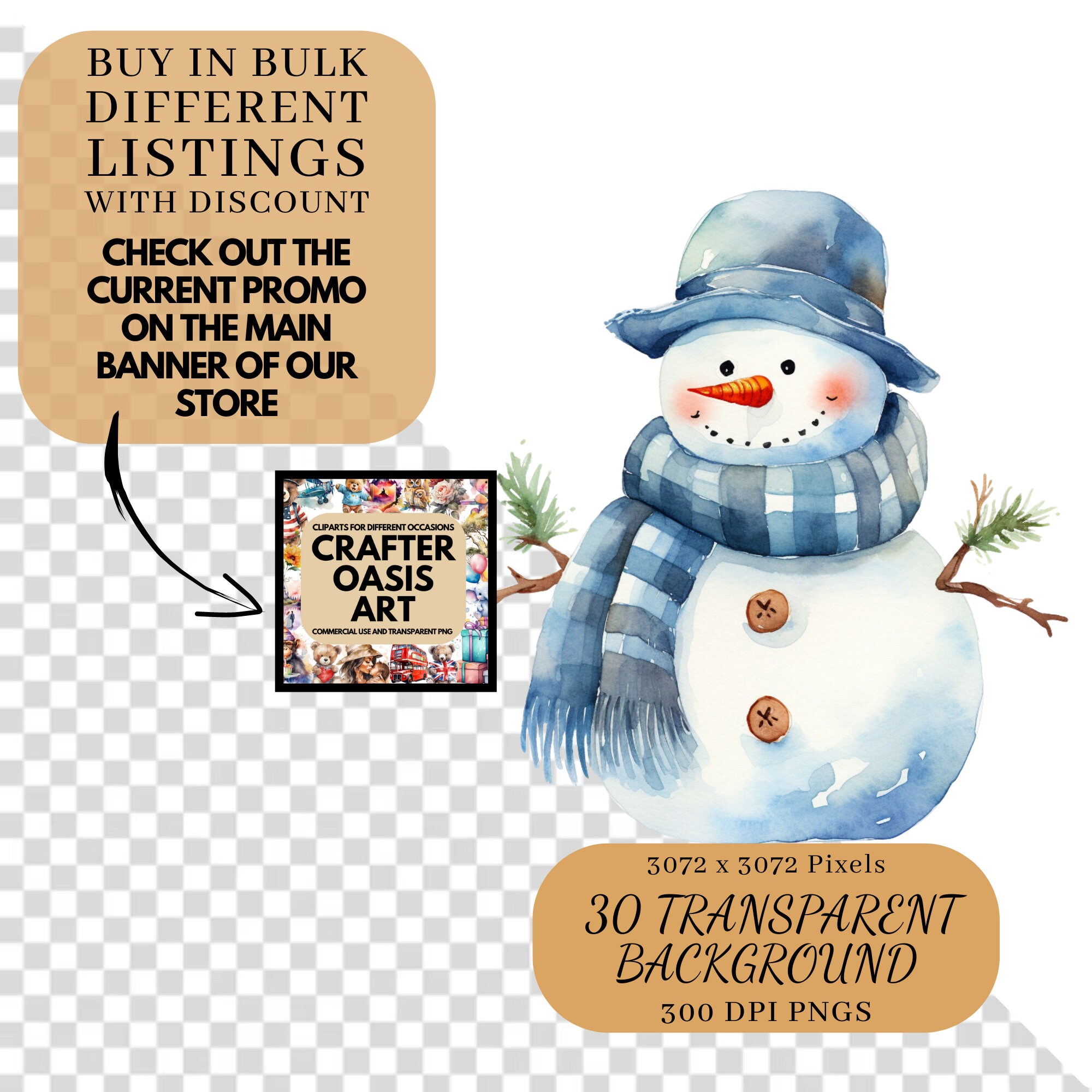Watercolor Cute Snowman Clipart, Christmas Decorations Clipart, Xmas ...