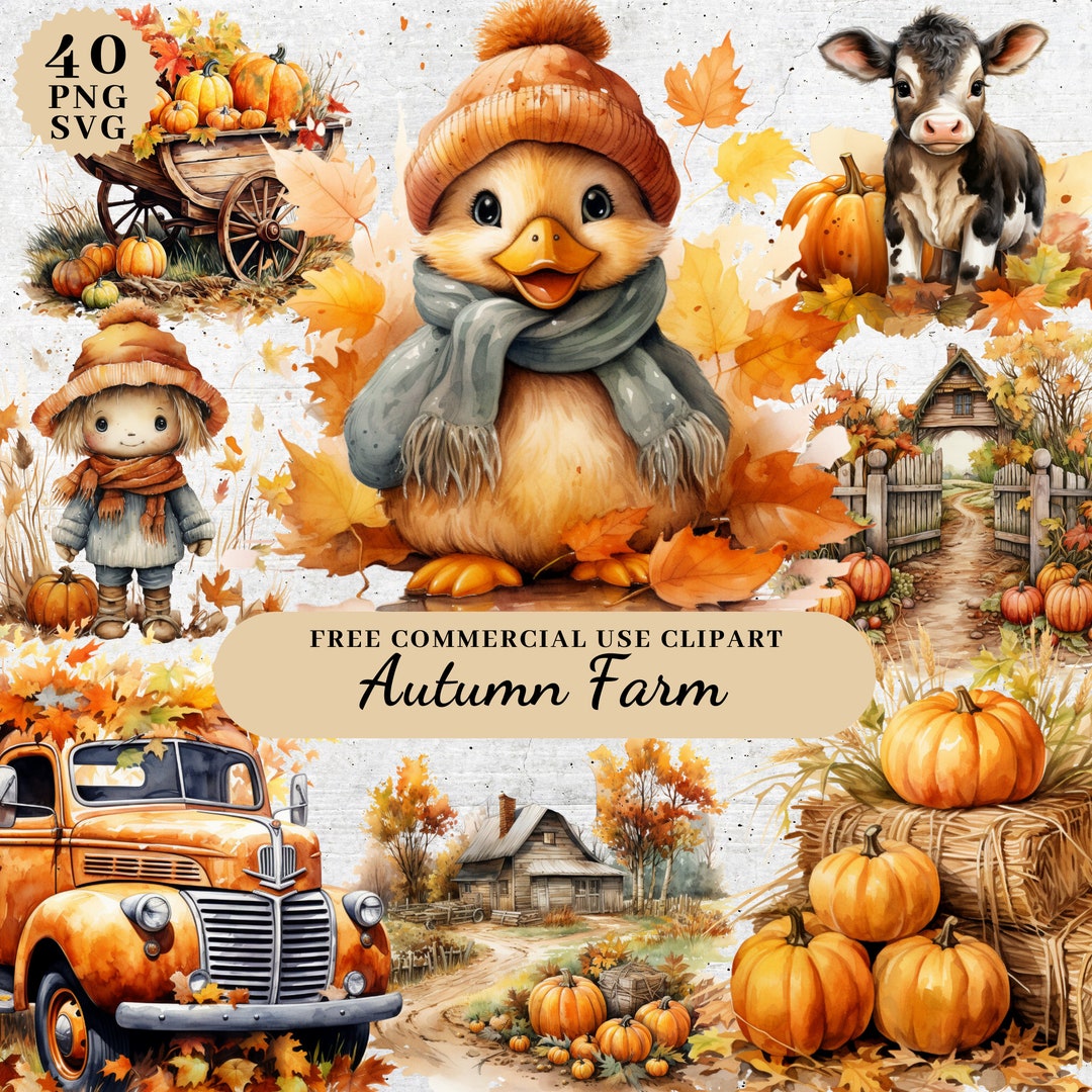 Watercolor Autumn Farming Clipart, Watercolor Pumpkin Garden Clipart ...