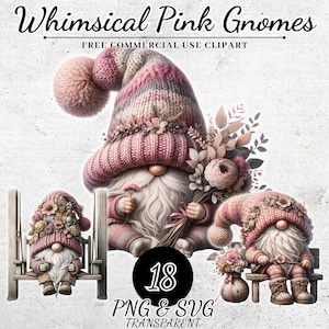 Watercolor Cute Pink Gnome Clipart, Gnome Bundle Clipart, Festive Gnome ...