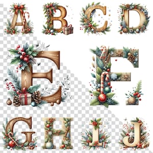 Christmas Wooden Alphabet Clipart, Retro Christmas Sublimation Letters ...